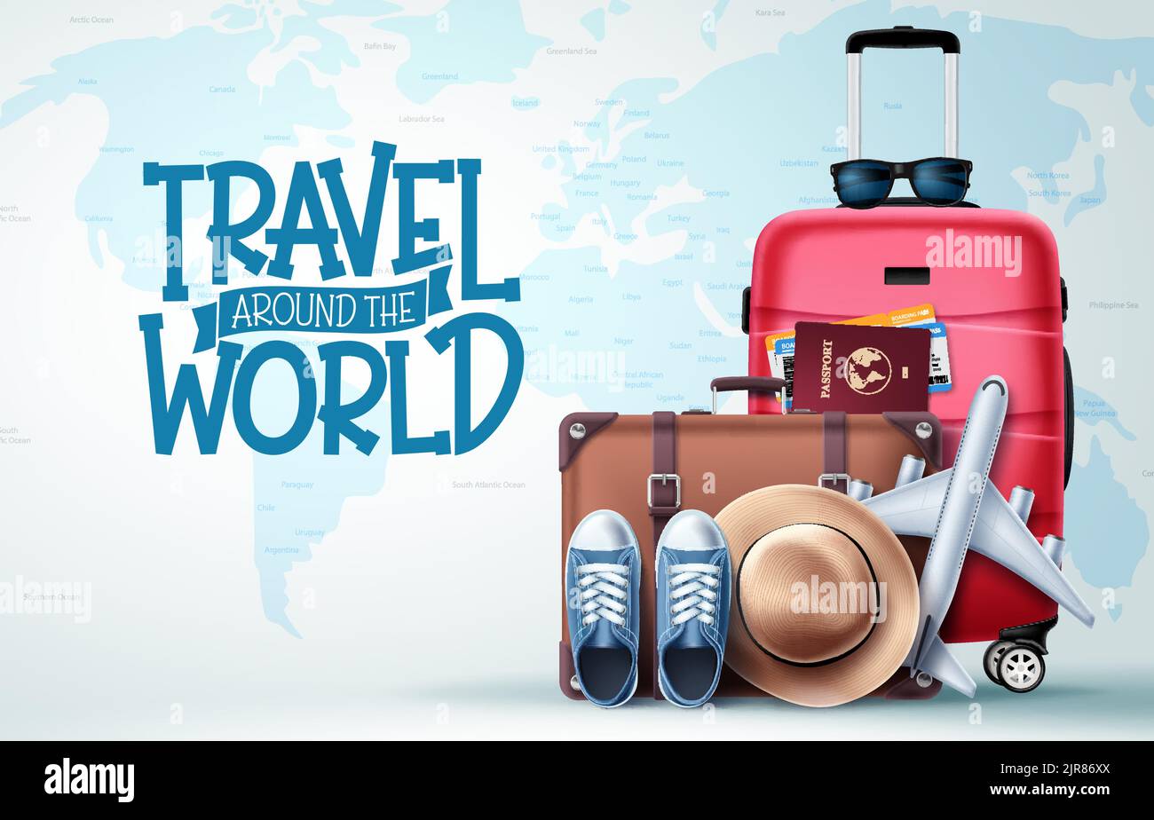 Travel world vector design. Travel around the world text in empty space ...