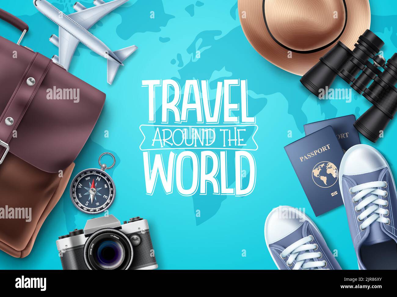 Travel around world vector design. Travel text in map empty space with ...