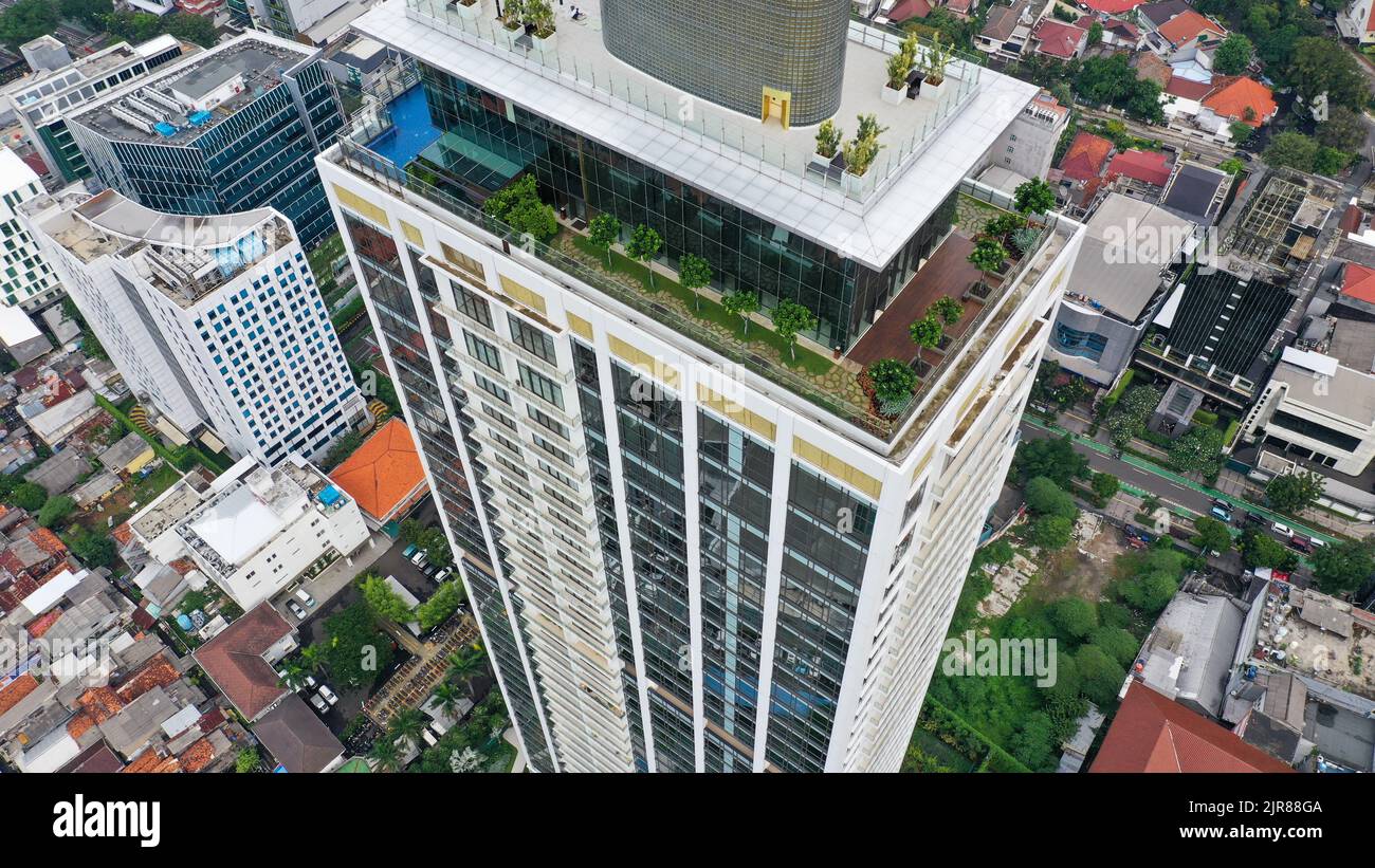 View from the roof top of a multi storey building in Jakarta on a sunny ...