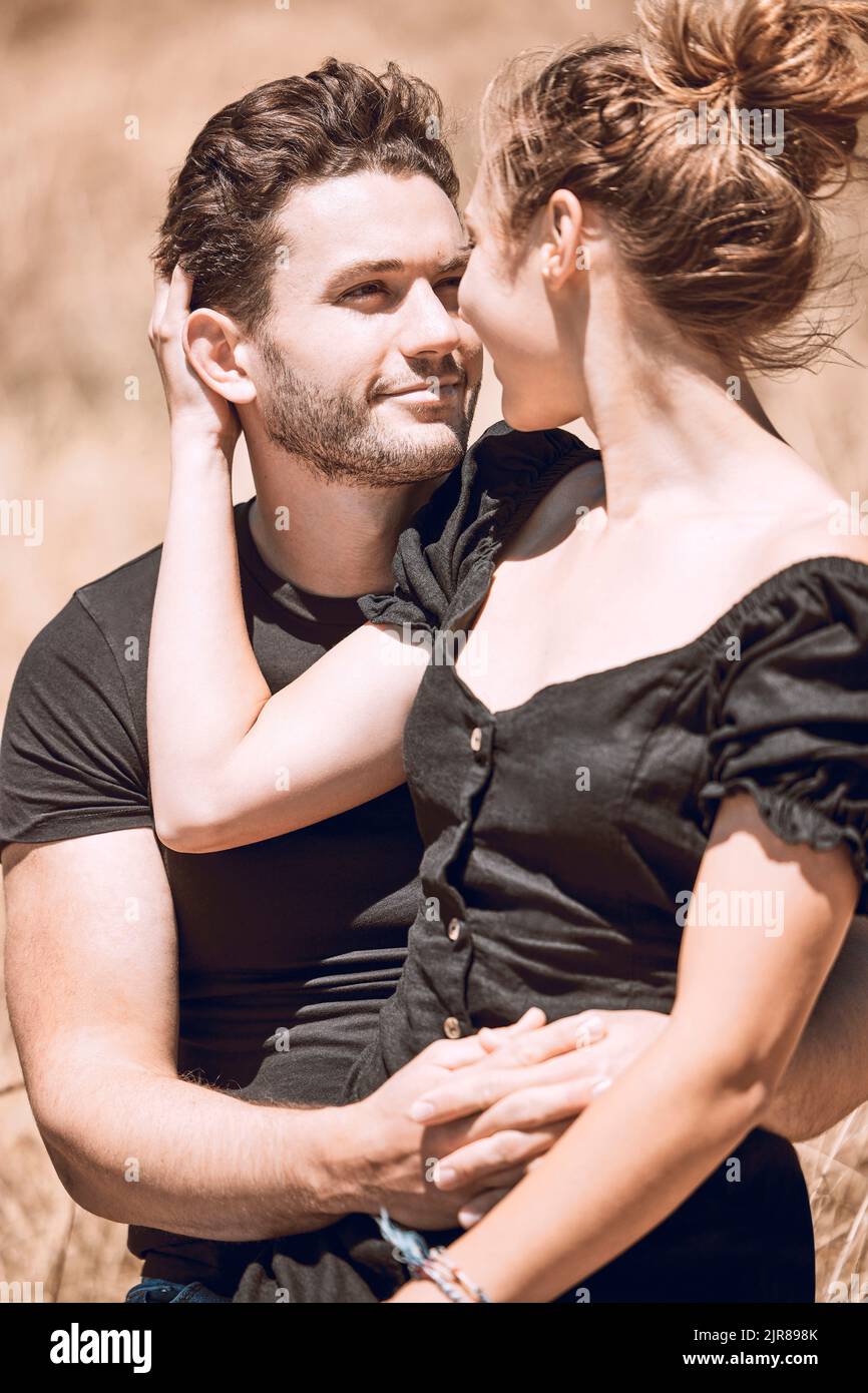 Romantic couple enjoying love, bonding and break on a getaway together ...