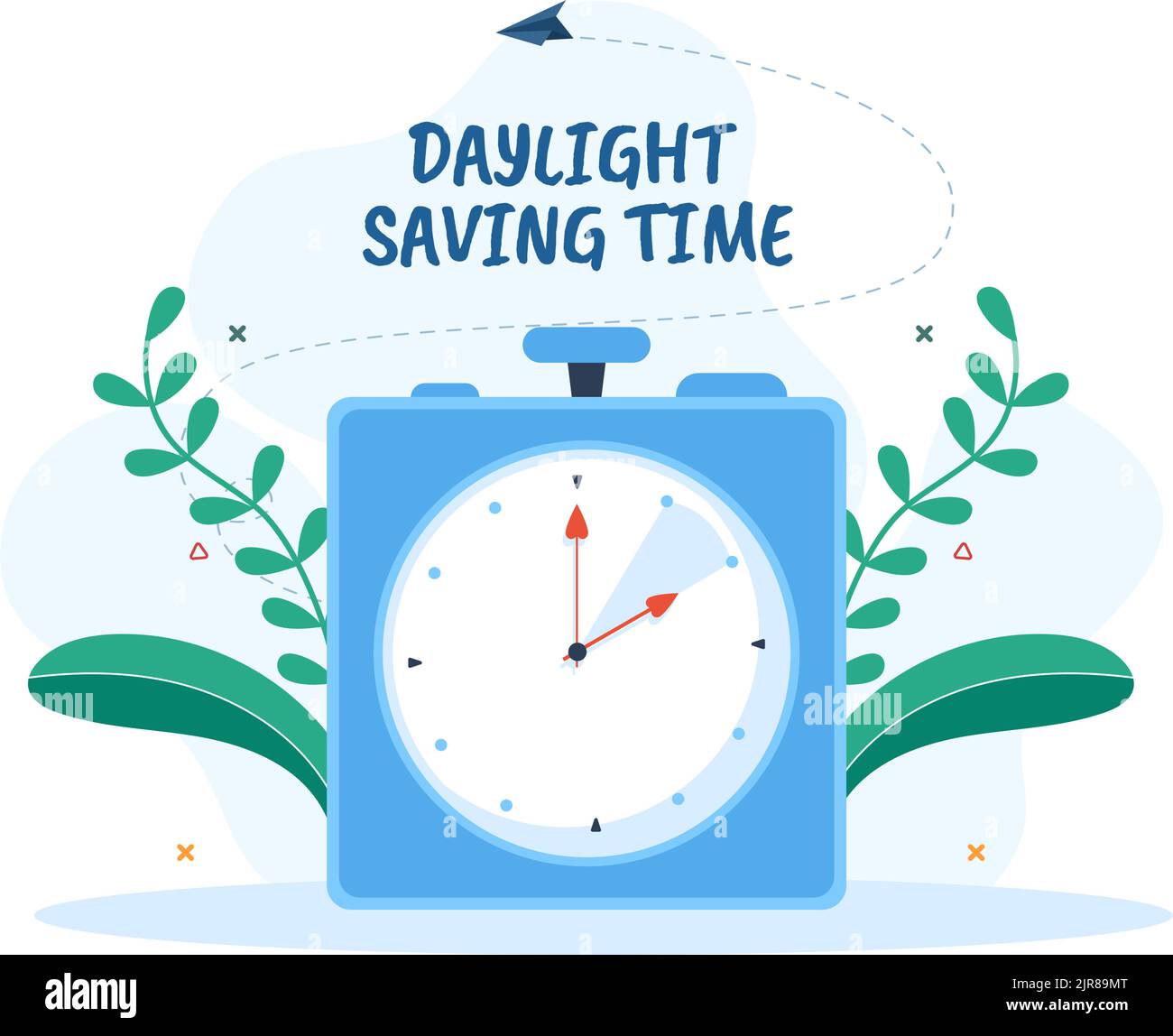 Daylight Savings Time Hand Drawn Flat Cartoon Illustration with Alarm ...