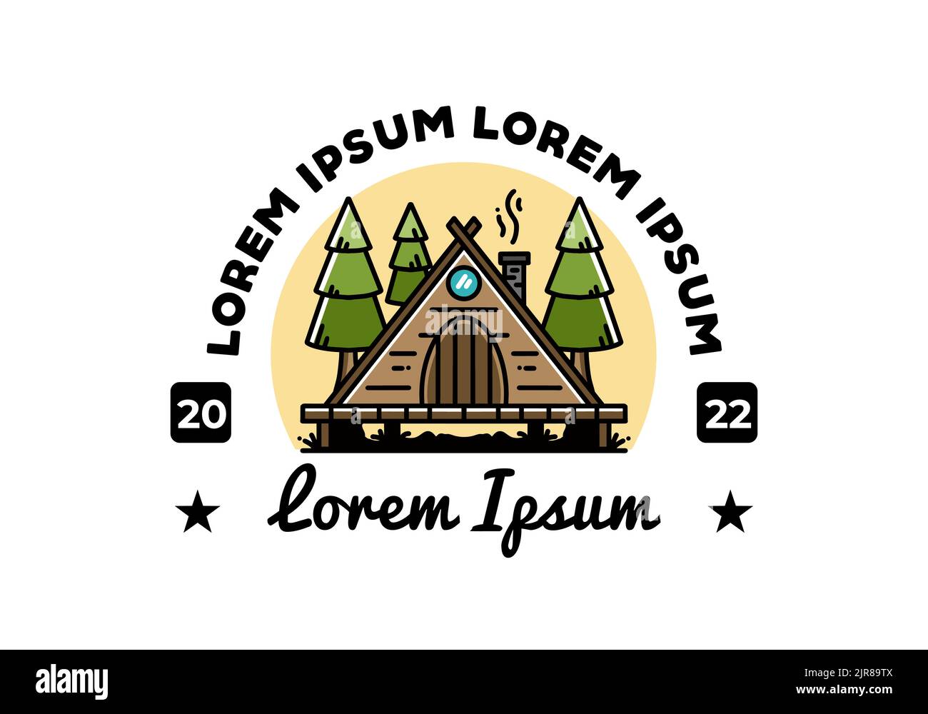 illustration design of a triangle wooden cabin between pine tress Stock ...