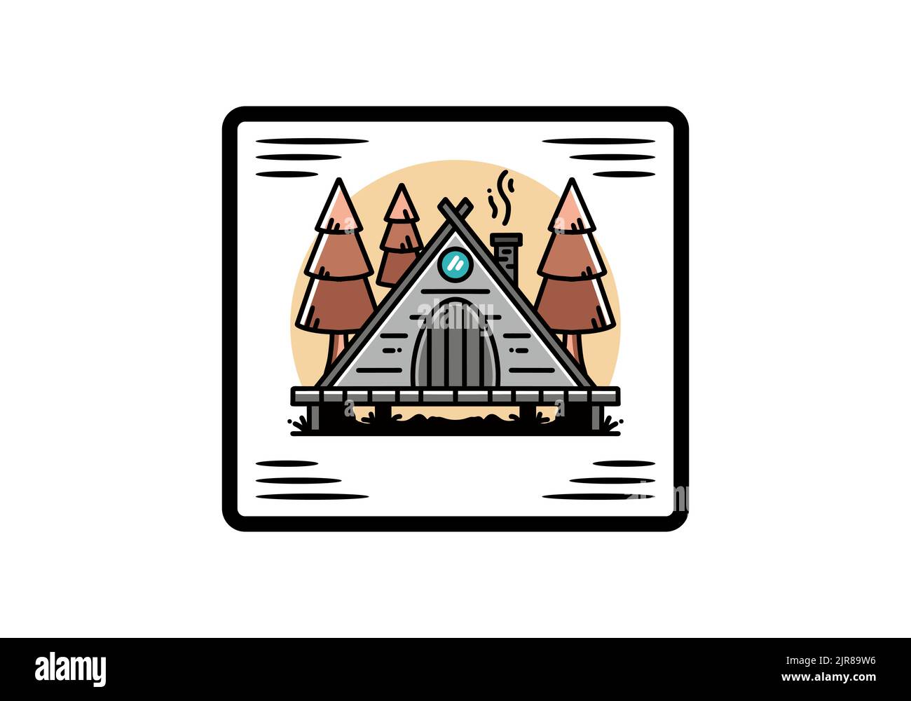 illustration design of a triangle wooden cabin between pine tress Stock ...