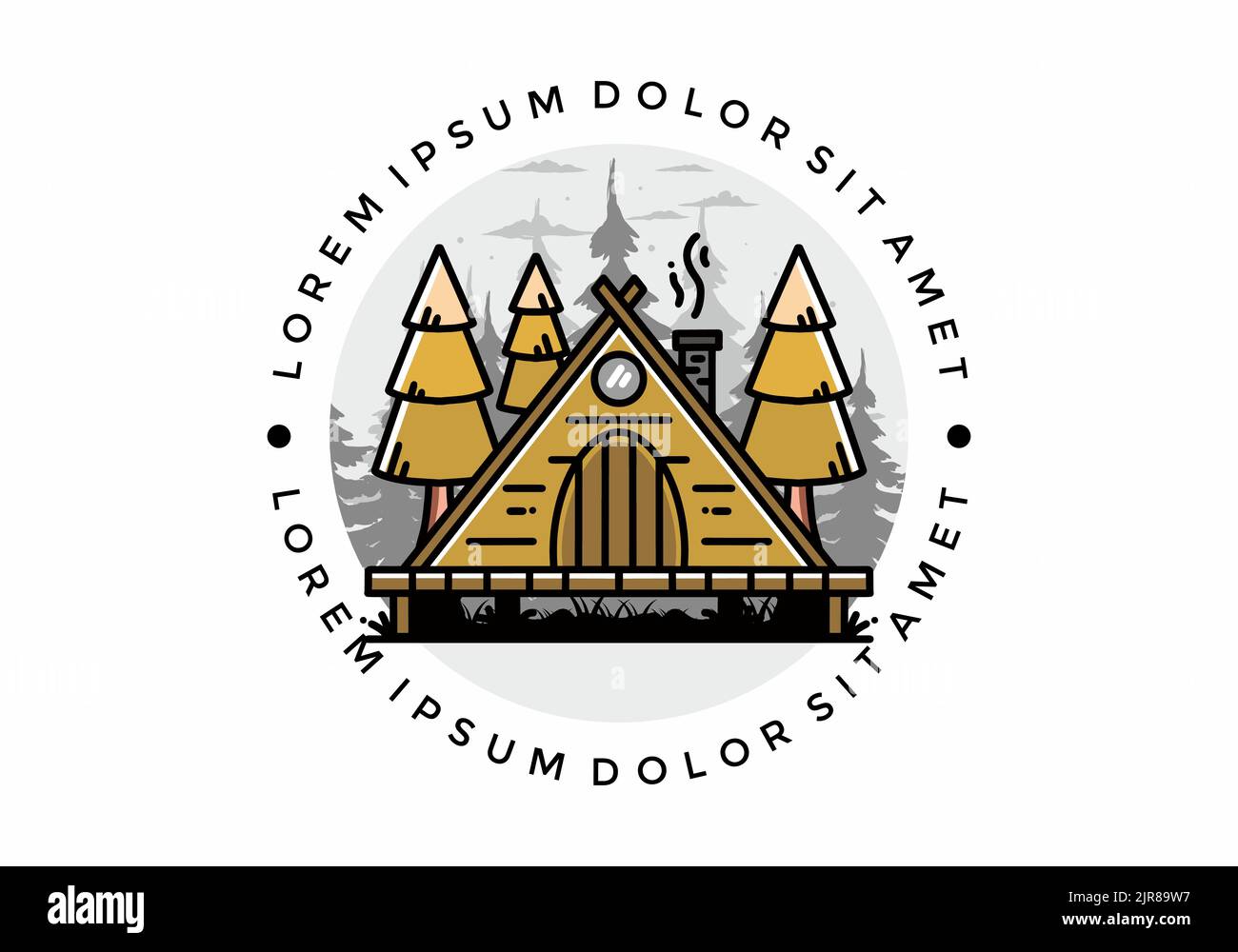 illustration design of a triangle wooden cabin between pine tress Stock ...