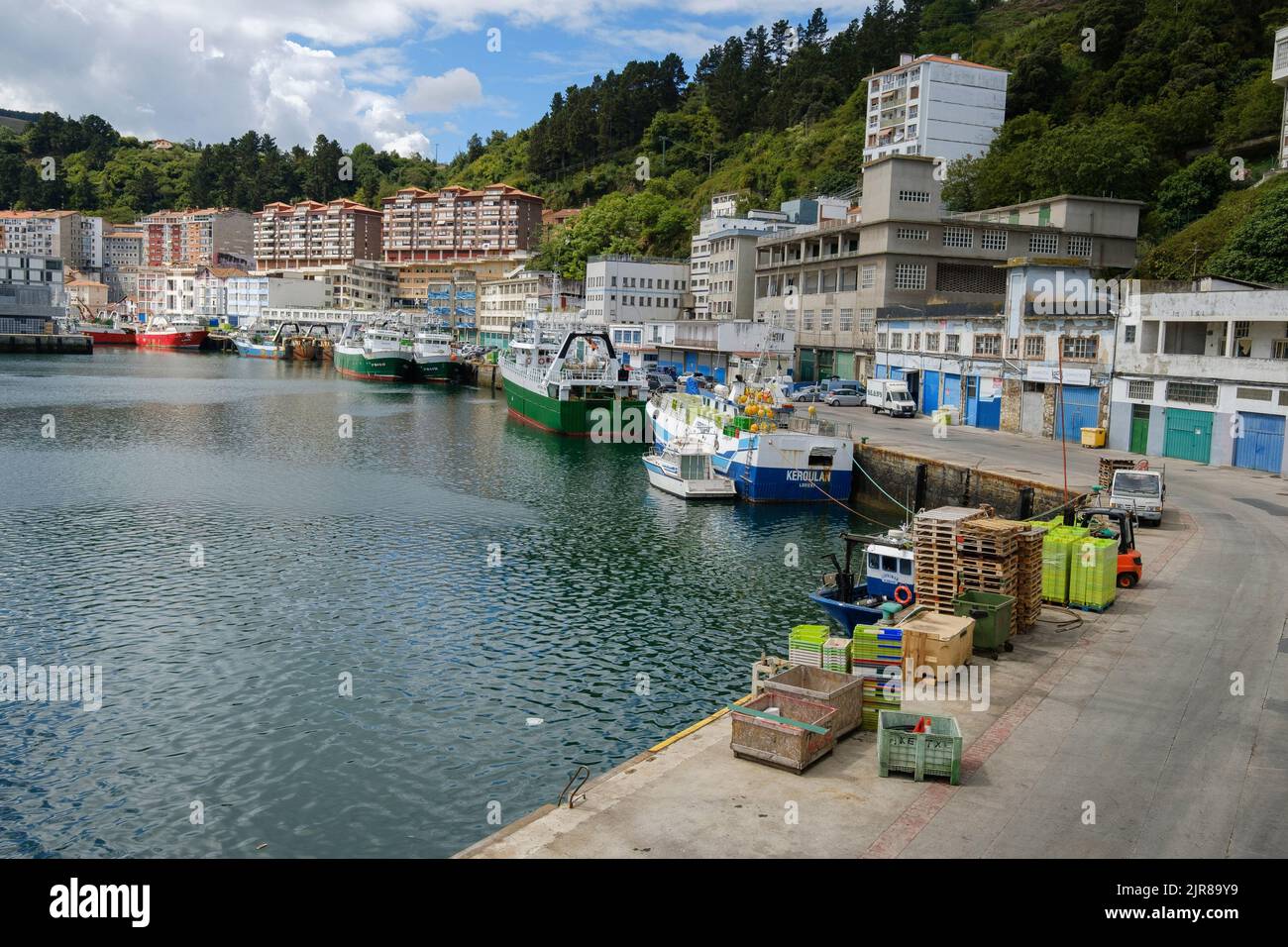 An overview of the port of Ondarroa in the province of Vizcaya. The ...