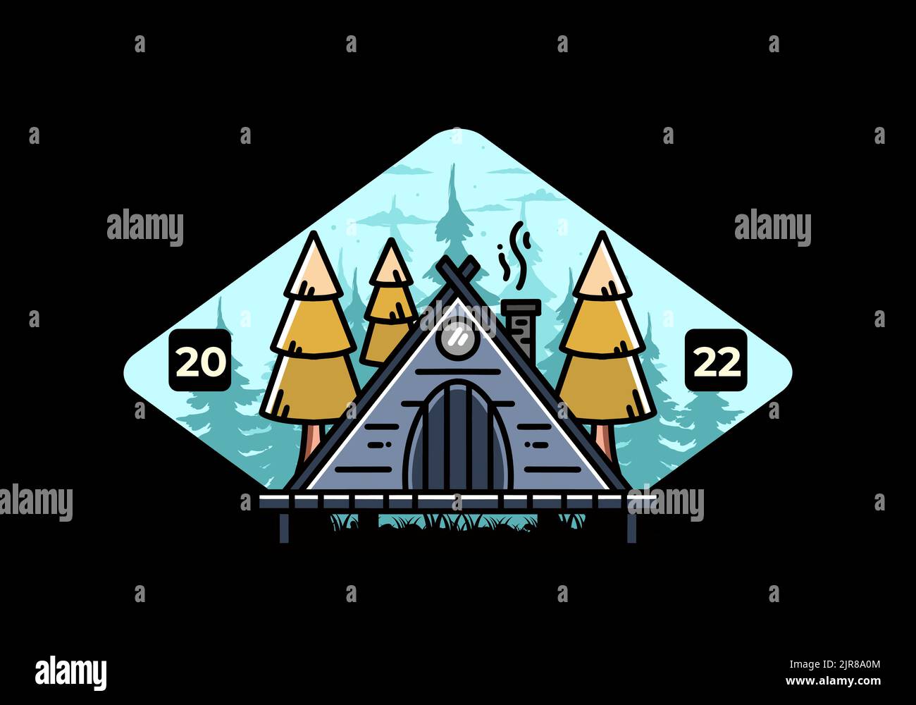 illustration design of a triangle wooden cabin between pine tress Stock ...