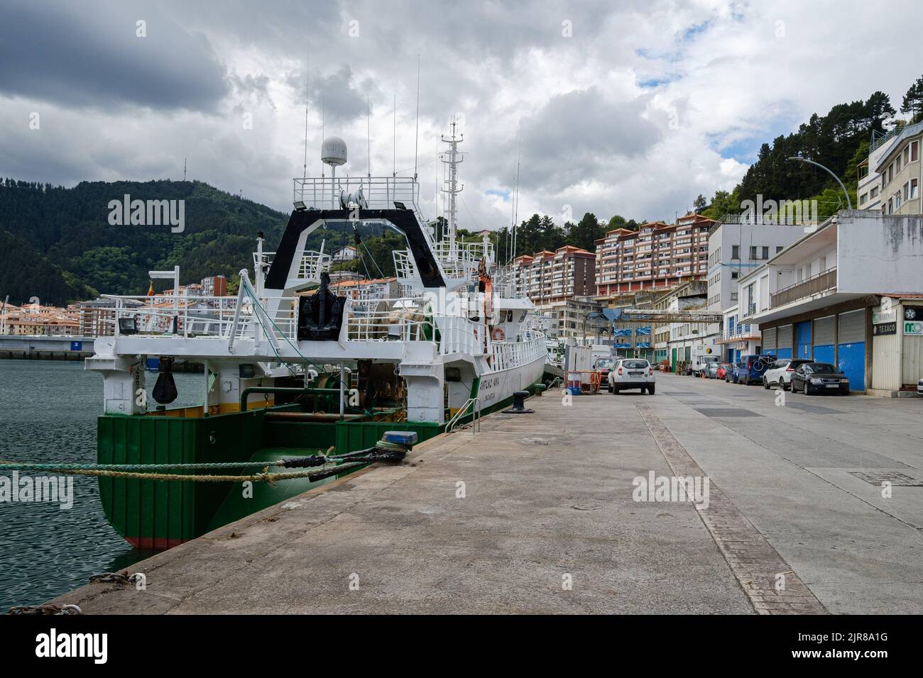 An overview of the port of Ondarroa in the province of Vizcaya. The ...