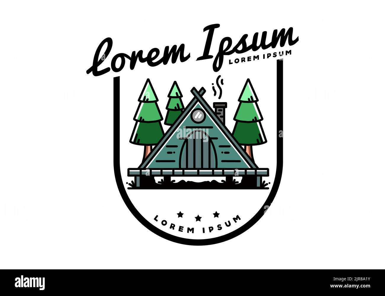 illustration design of a triangle wooden cabin between pine tress Stock ...