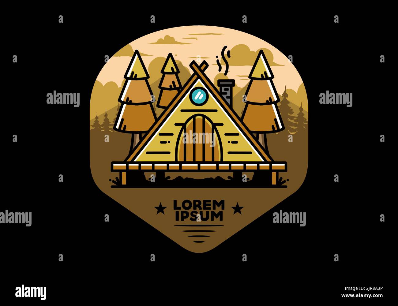 illustration design of a triangle wooden cabin between pine tress Stock ...