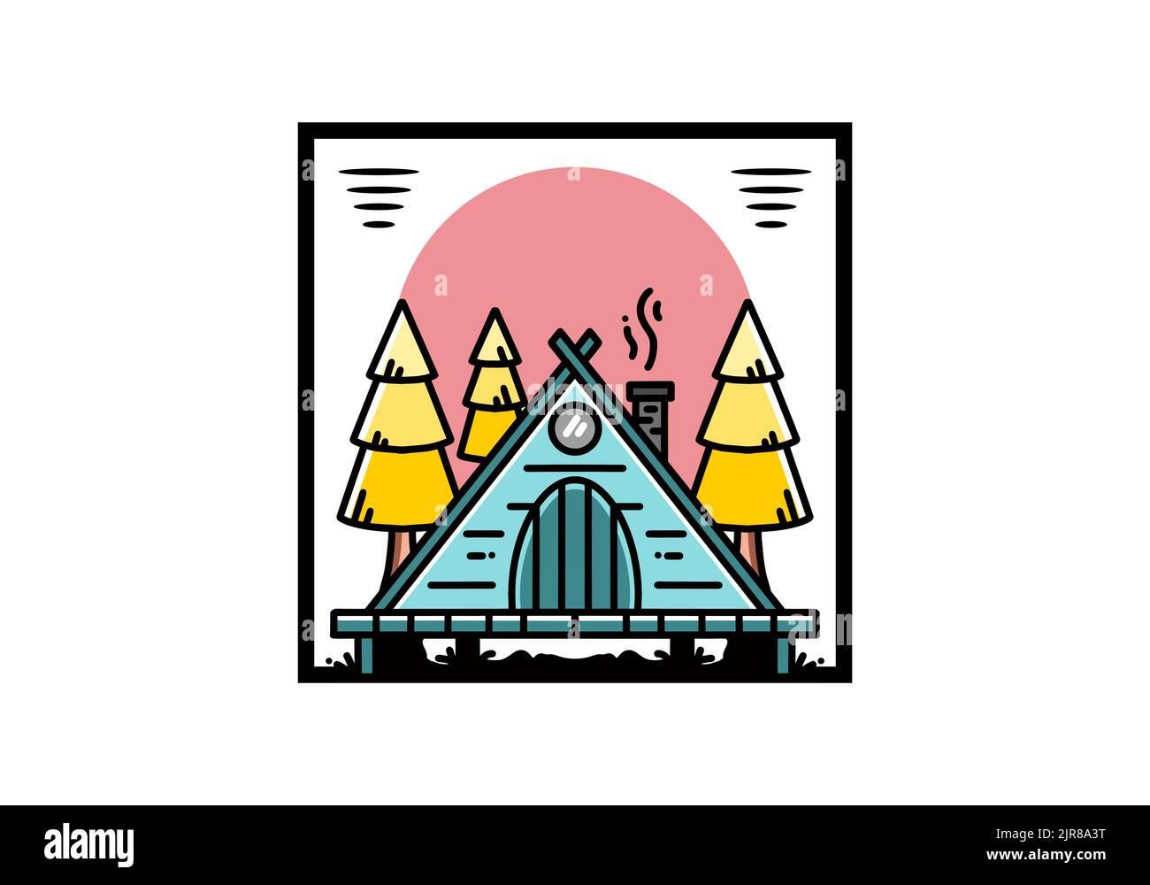 illustration design of a triangle wooden cabin between pine tress Stock ...