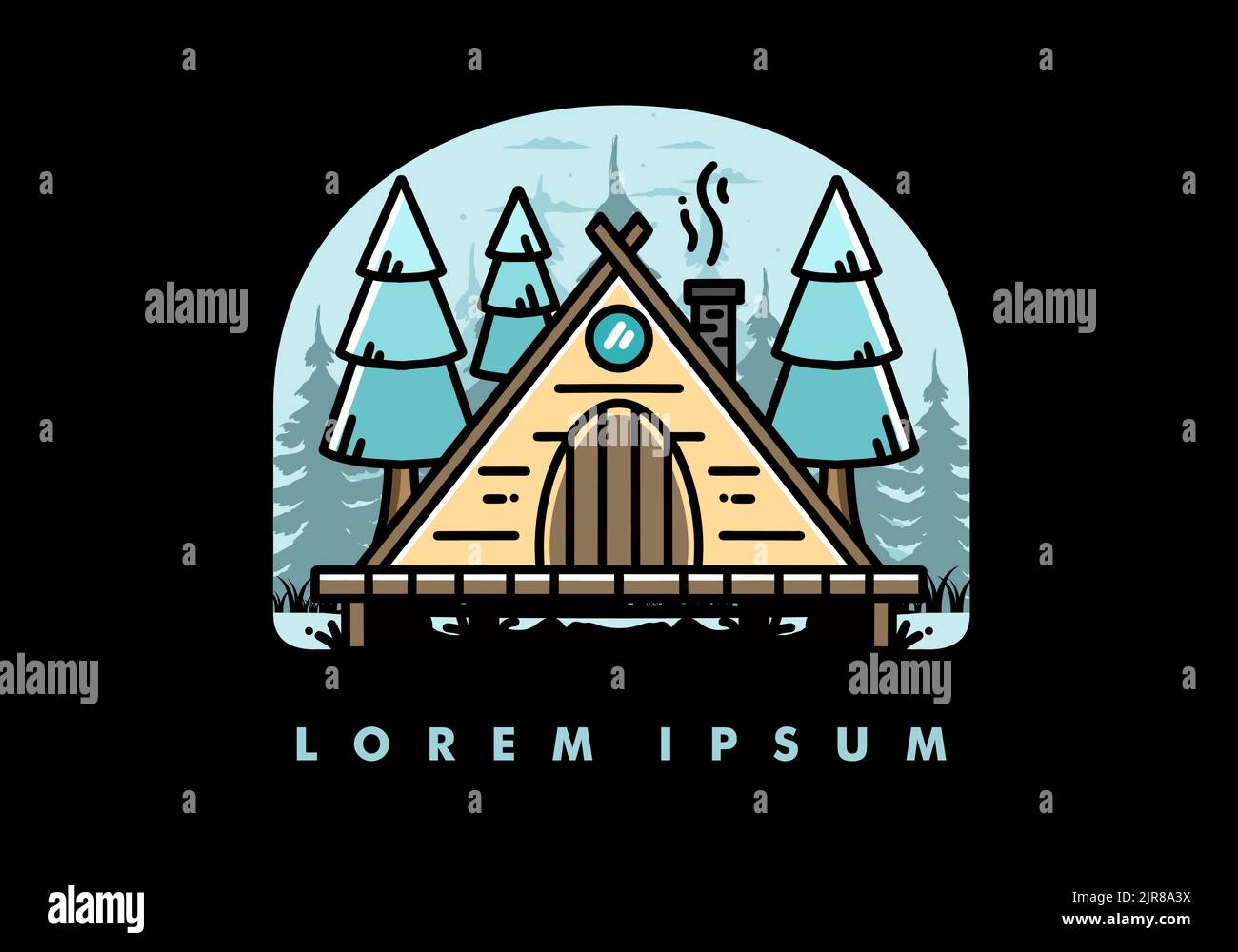 illustration design of a triangle wooden cabin between pine tress Stock ...