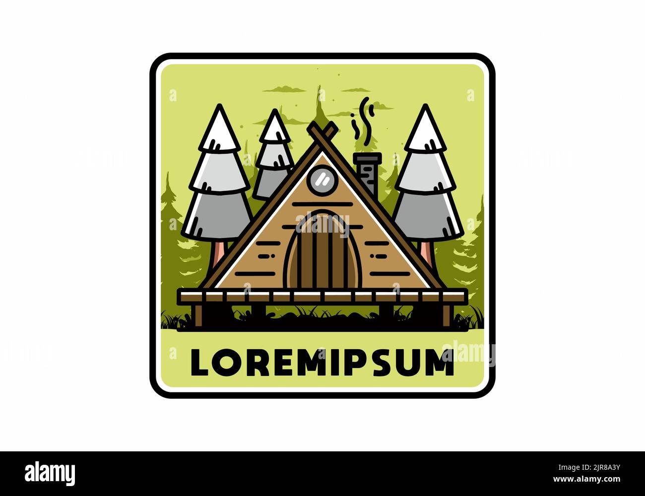 illustration design of a triangle wooden cabin between pine tress Stock ...