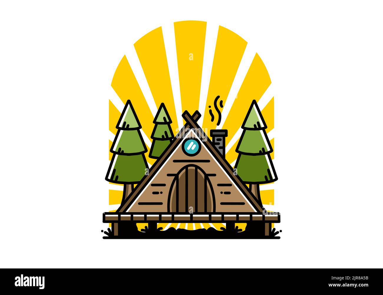 illustration design of a triangle wooden cabin between pine tress Stock ...