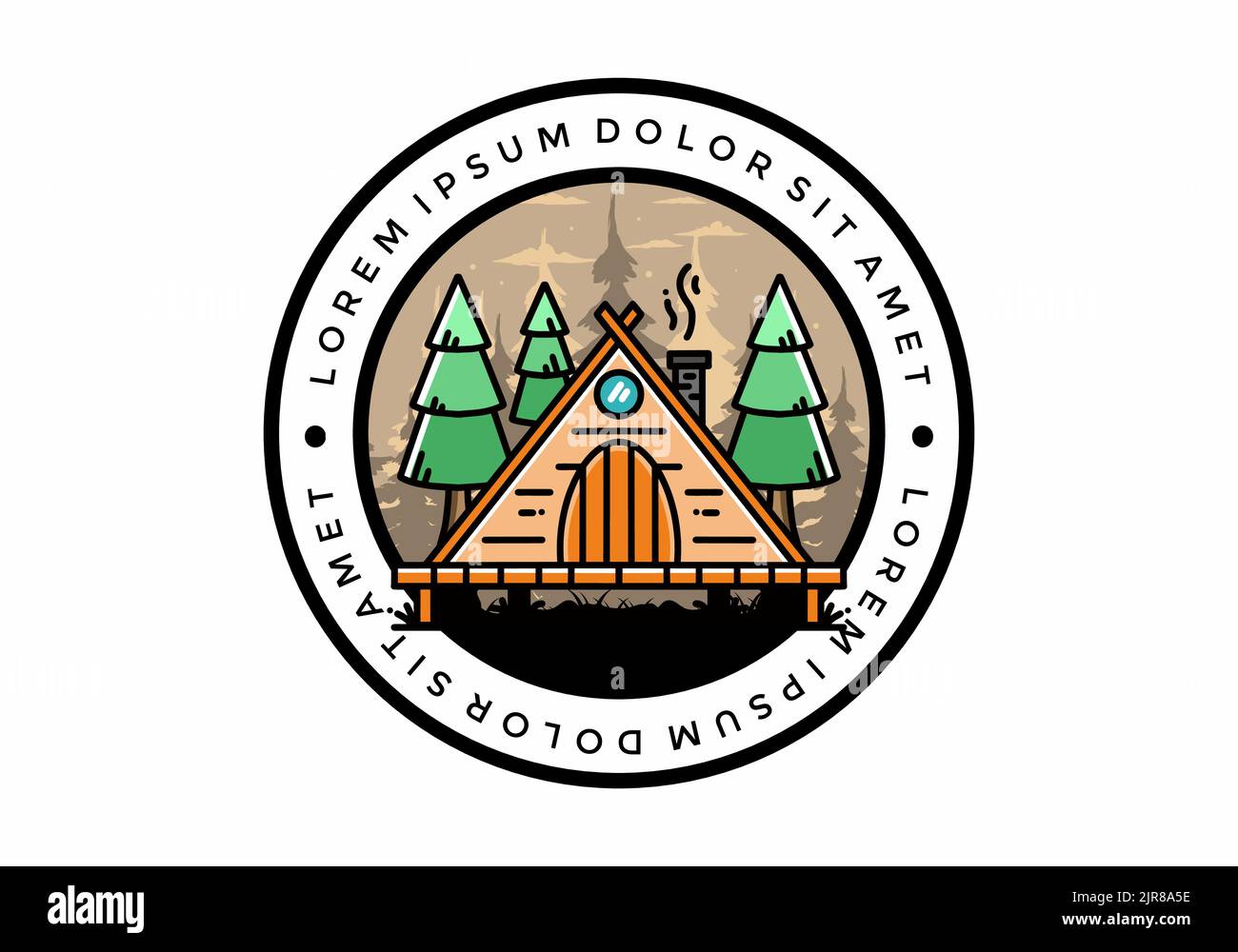 illustration design of a triangle wooden cabin between pine tress Stock ...