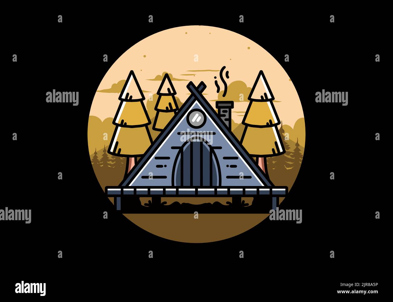 illustration design of a triangle wooden cabin between pine tress Stock ...