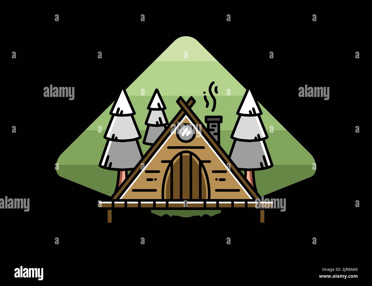 illustration design of a triangle wooden cabin between pine tress Stock ...