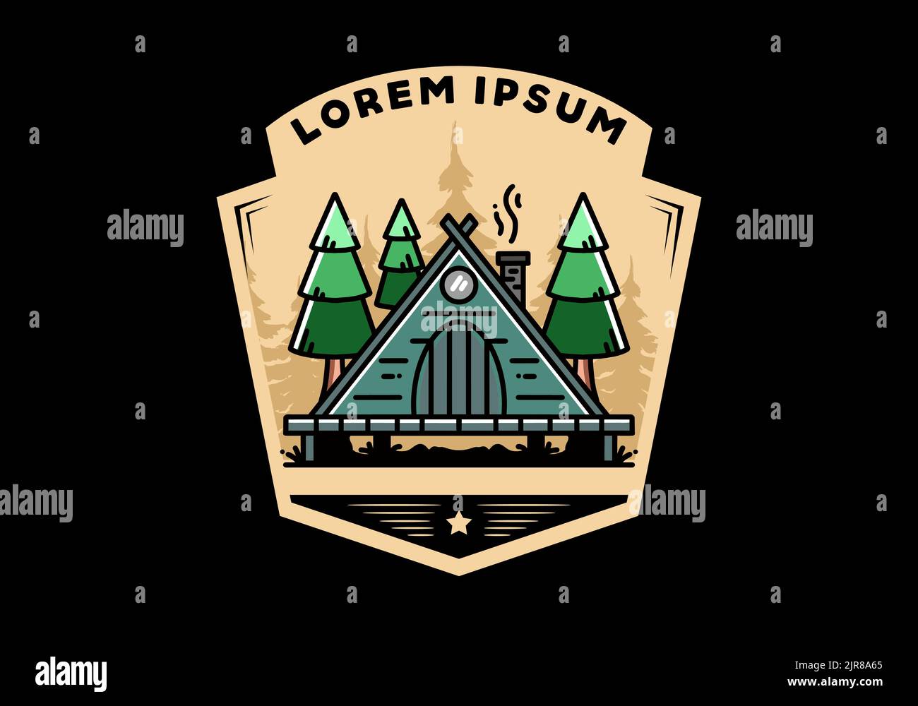 illustration design of a triangle wooden cabin between pine tress Stock ...