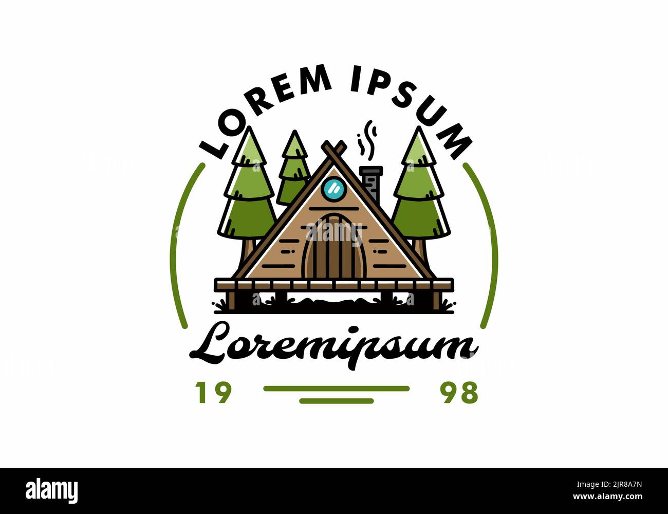 illustration design of a triangle wooden cabin between pine tress Stock ...