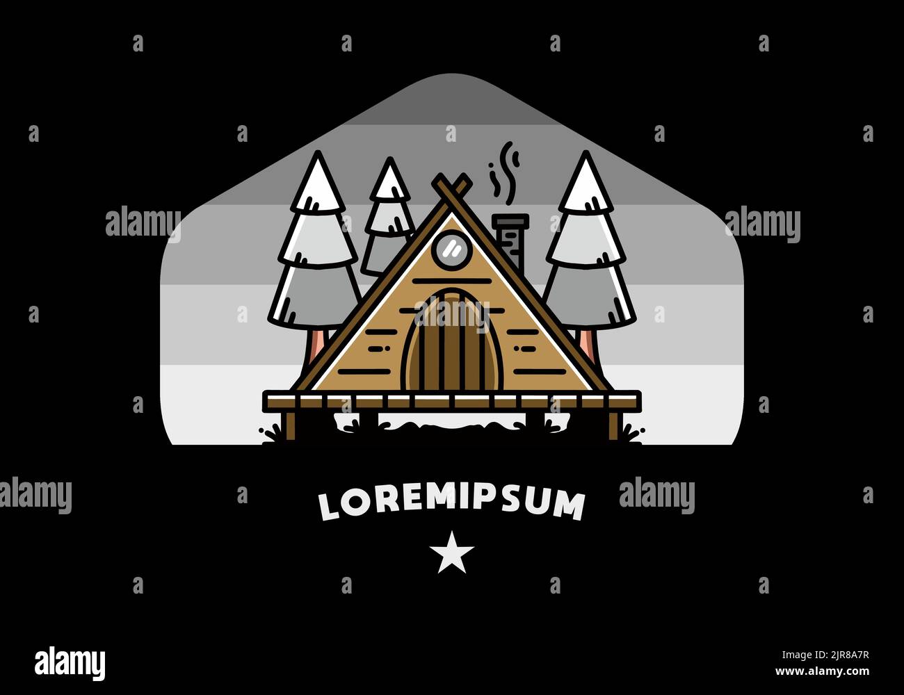 illustration design of a triangle wooden cabin between pine tress Stock ...