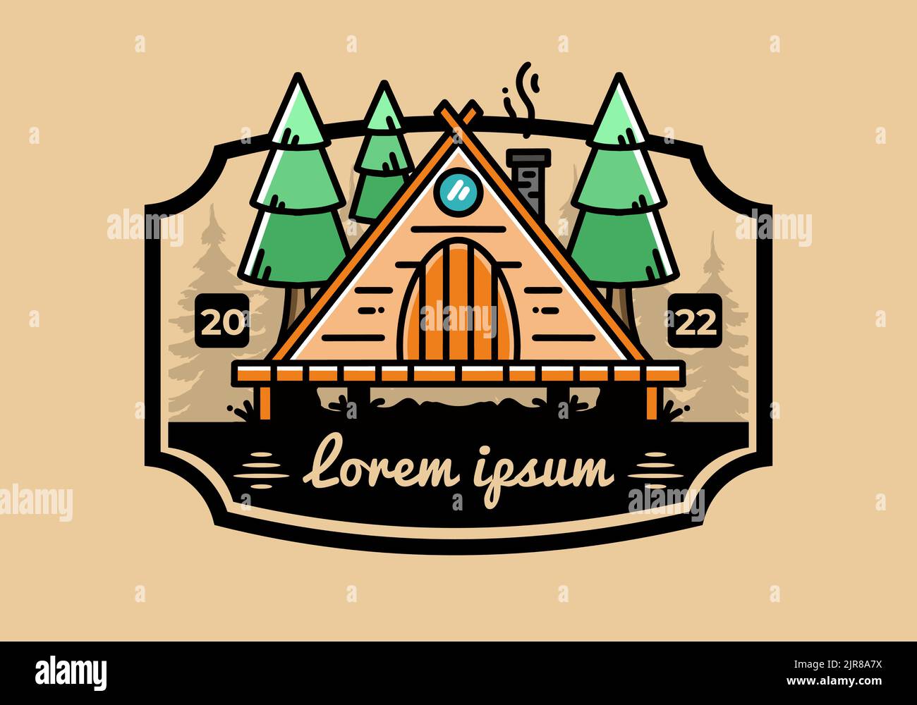 illustration design of a triangle wooden cabin between pine tress Stock ...