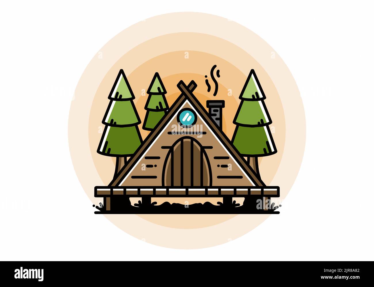illustration design of a triangle wooden cabin between pine tress Stock ...