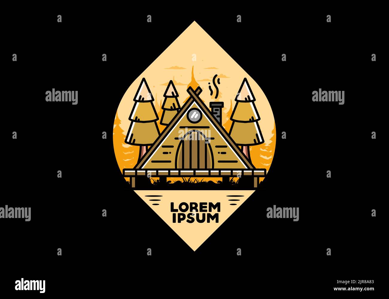illustration design of a triangle wooden cabin between pine tress Stock ...