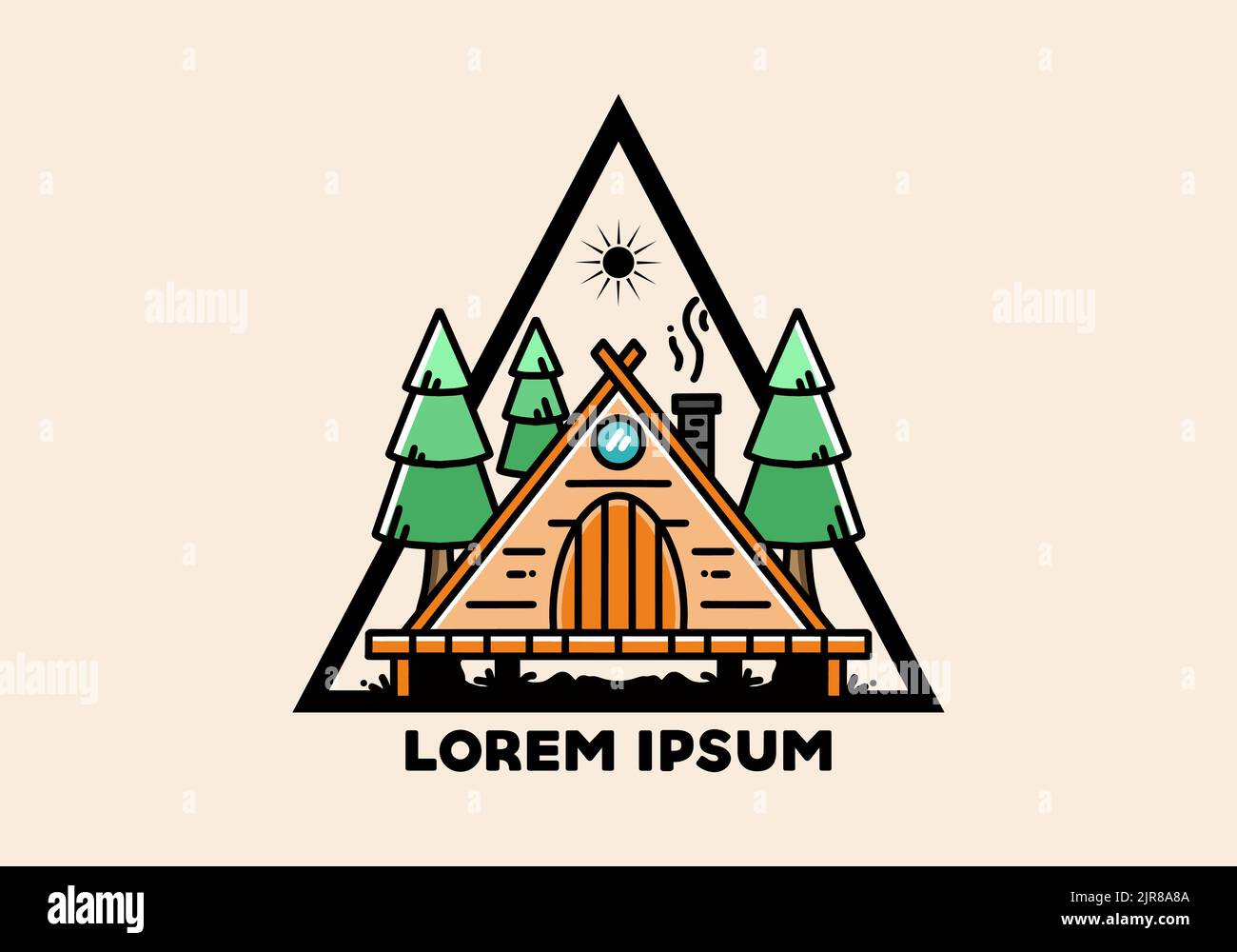 illustration design of a triangle wooden cabin between pine tress Stock ...