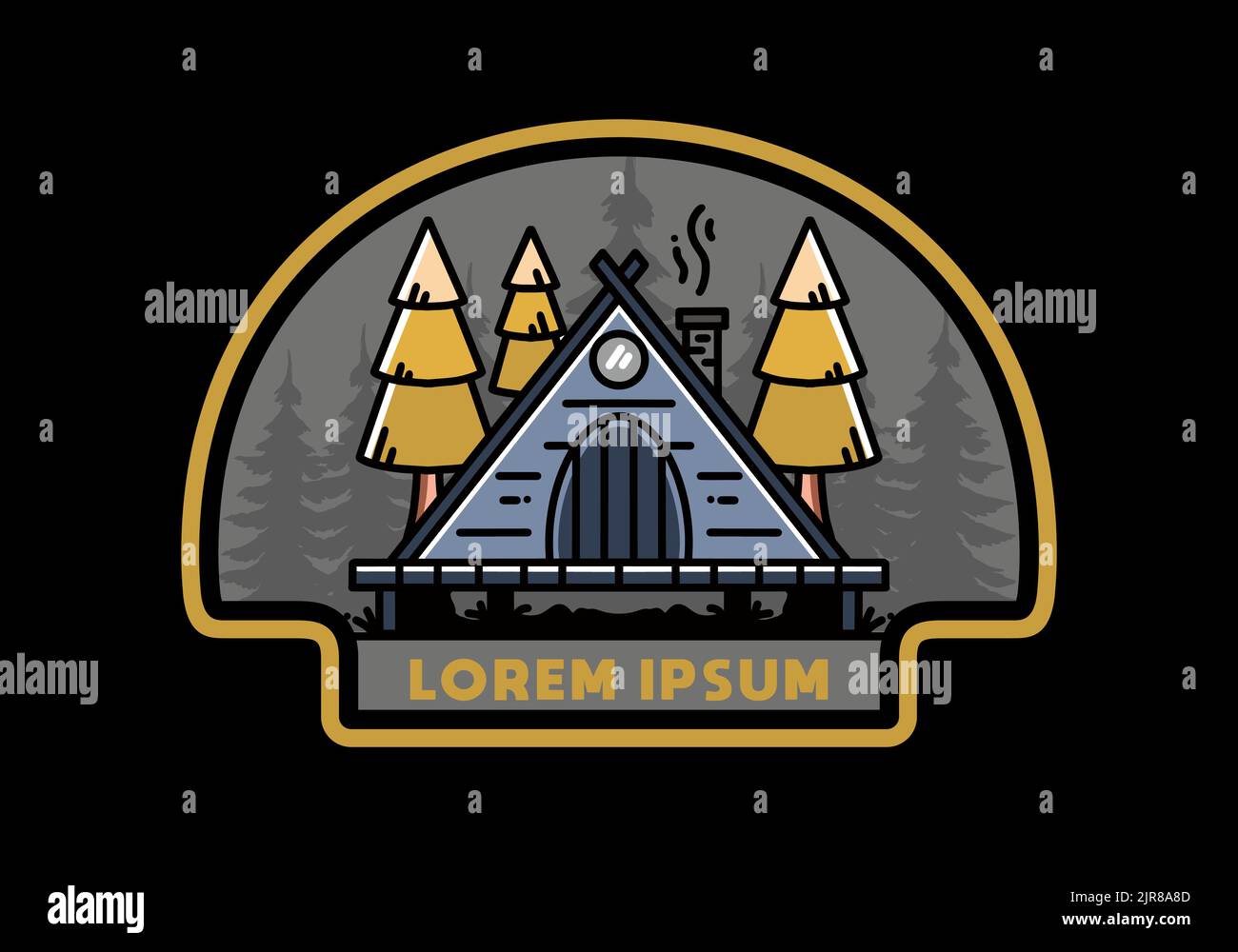 illustration design of a triangle wooden cabin between pine tress Stock ...