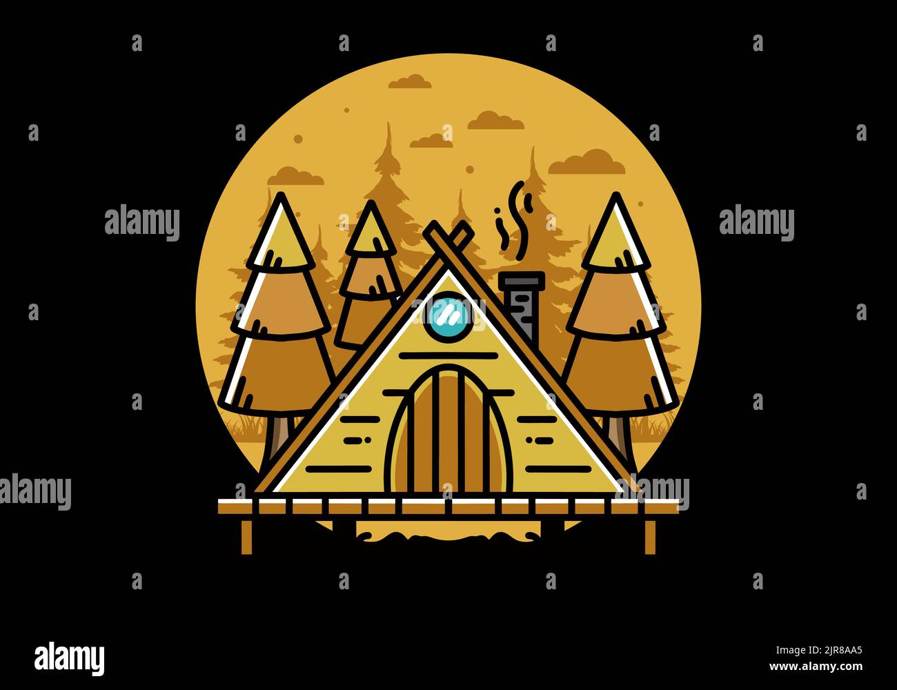 illustration design of a triangle wooden cabin between pine tress Stock ...