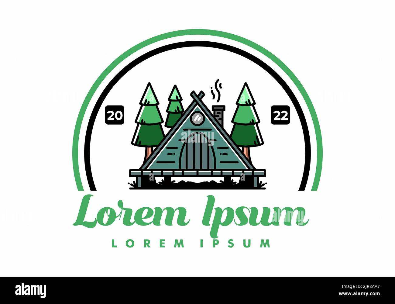 illustration design of a triangle wooden cabin between pine tress Stock ...