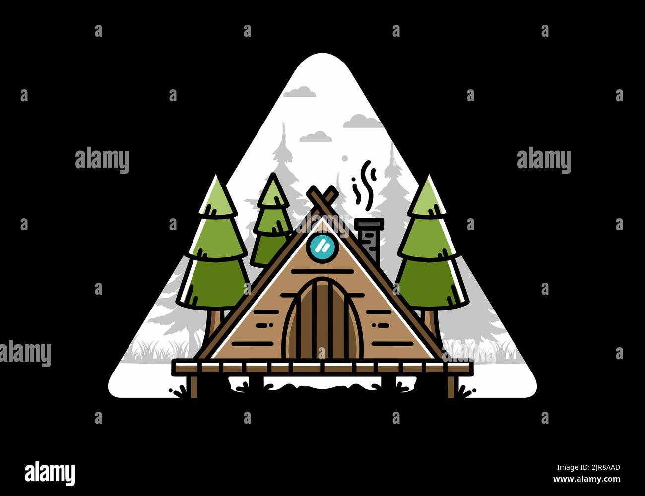 illustration design of a triangle wooden cabin between pine tress Stock ...