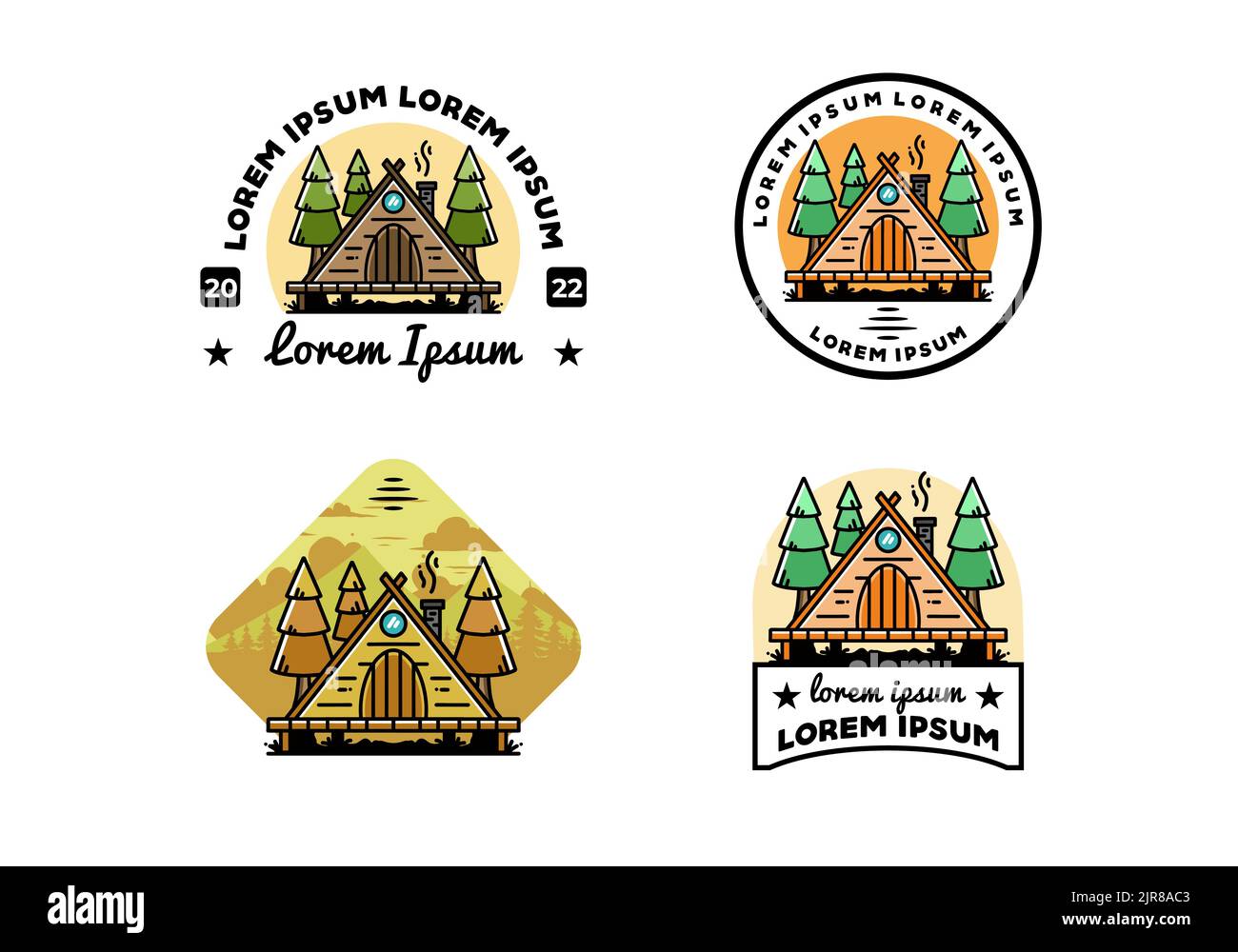 illustration design of a triangle wooden cabin between pine tress Stock ...