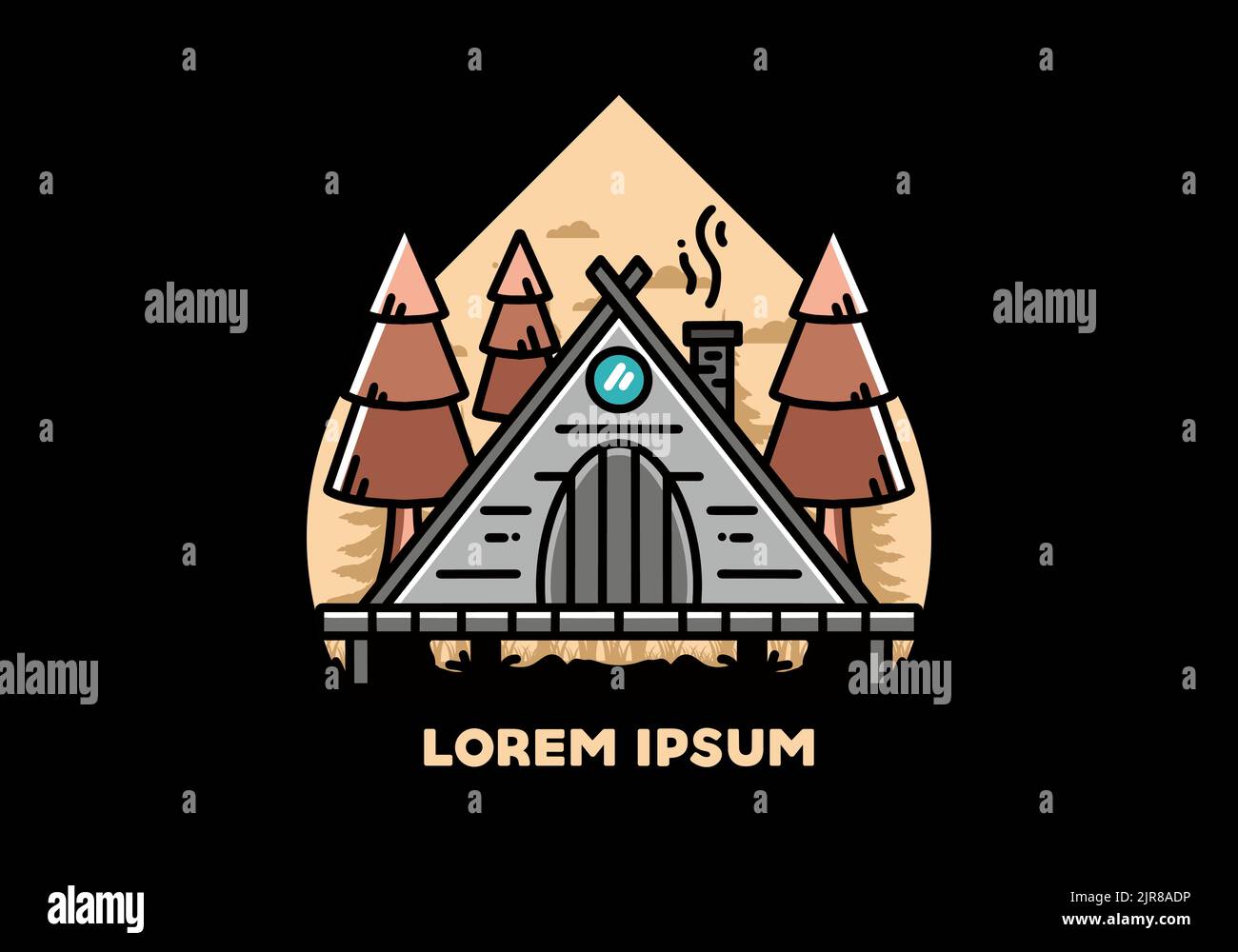 illustration design of a triangle wooden cabin between pine tress Stock ...