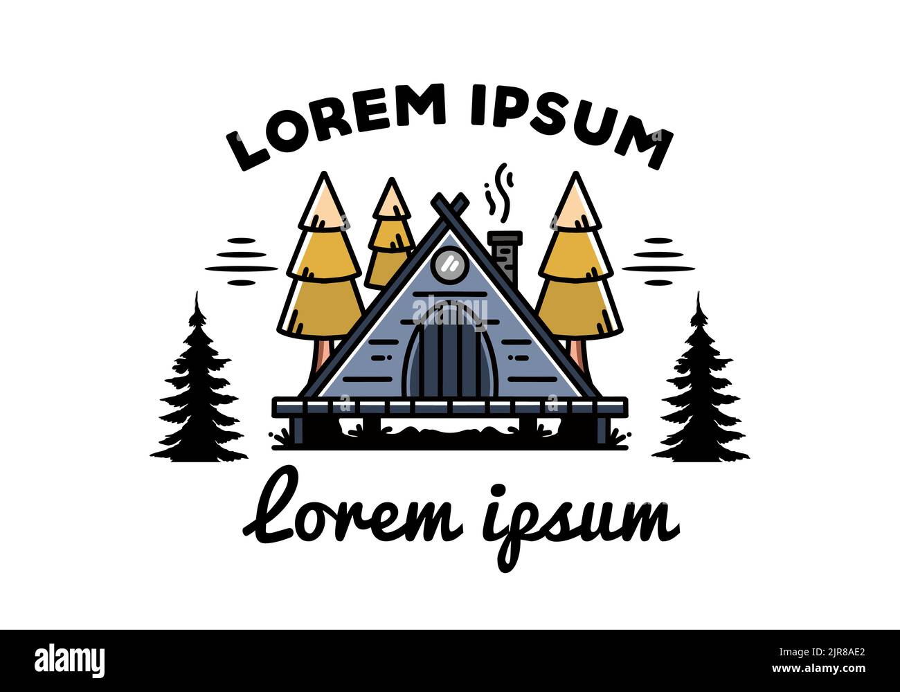 illustration design of a triangle wooden cabin between pine tress Stock ...