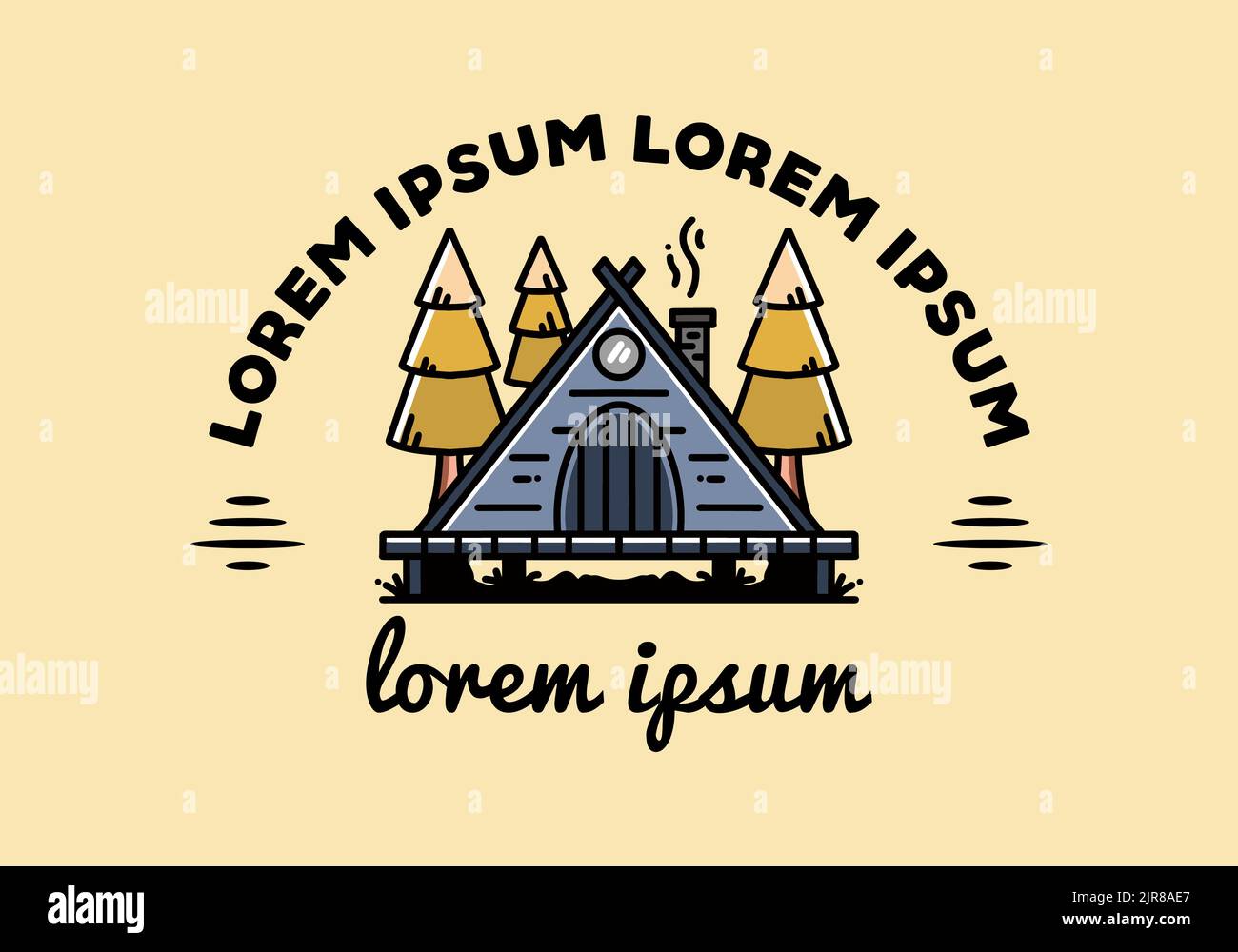 illustration design of a triangle wooden cabin between pine tress Stock ...