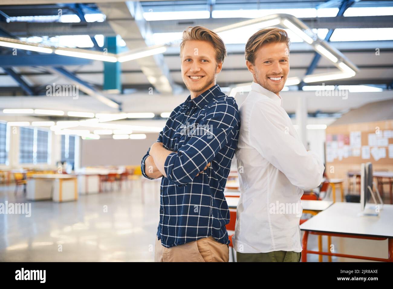 Weve got each others backs. Cropped portrait of two young male ...