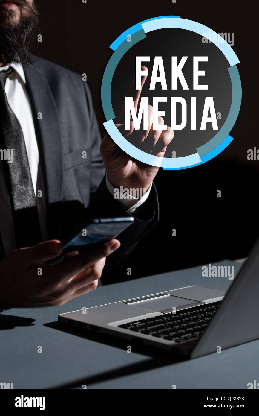 Text showing inspiration Fake Media, Business idea An formation held by ...