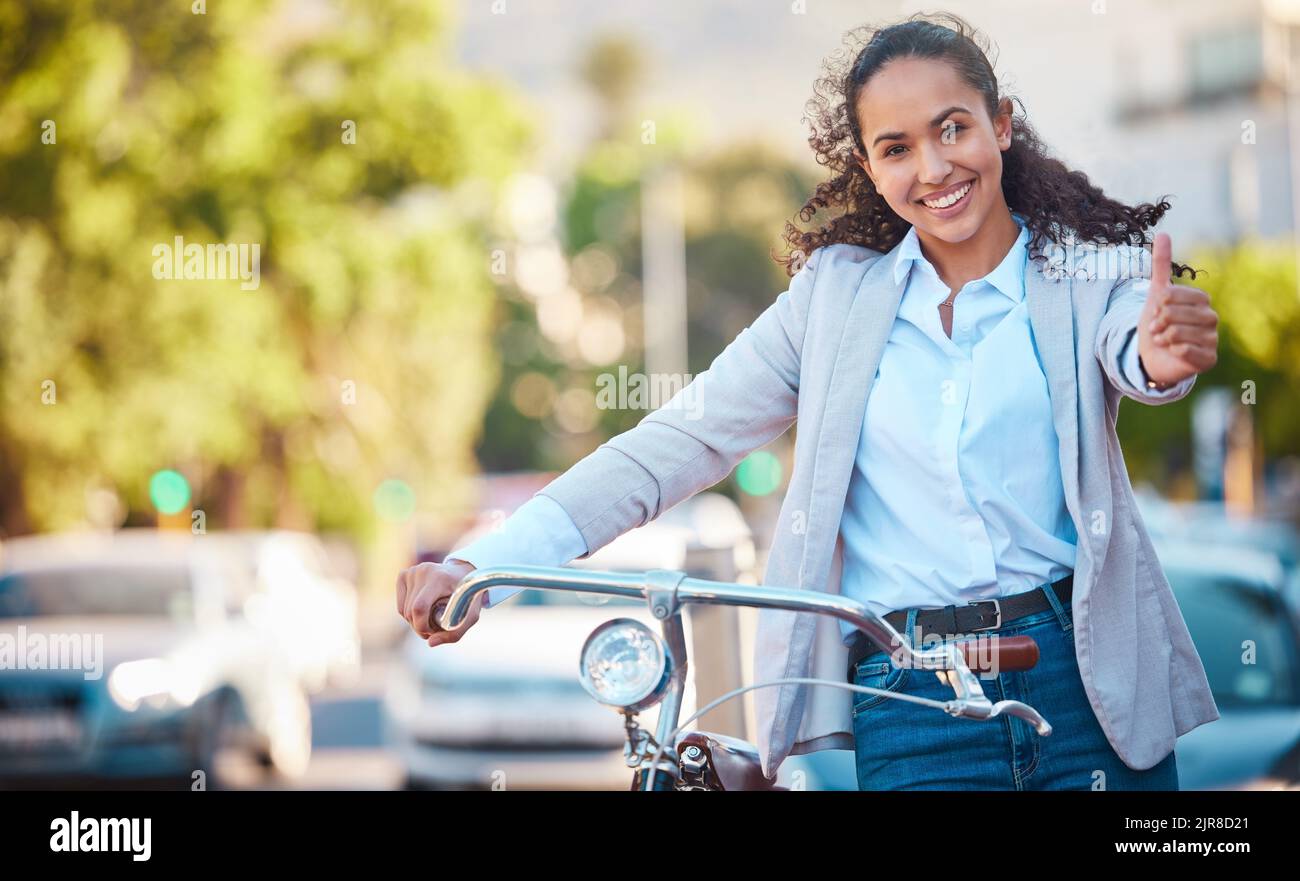 Woman thumbs up bike hi-res stock photography and images - Alamy
