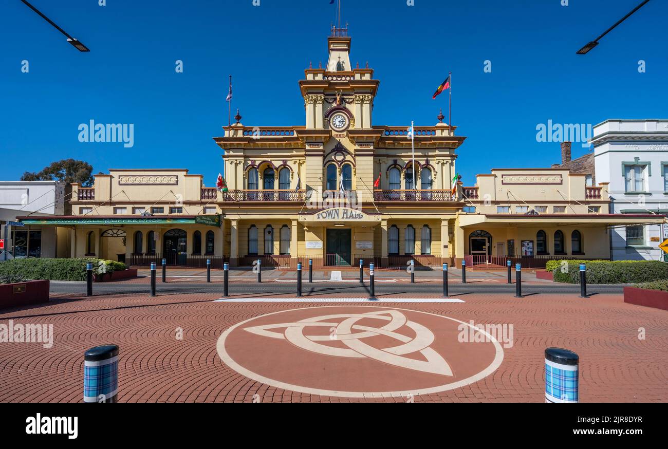 front facade of the historic town hall in glen innes, new england, new ...