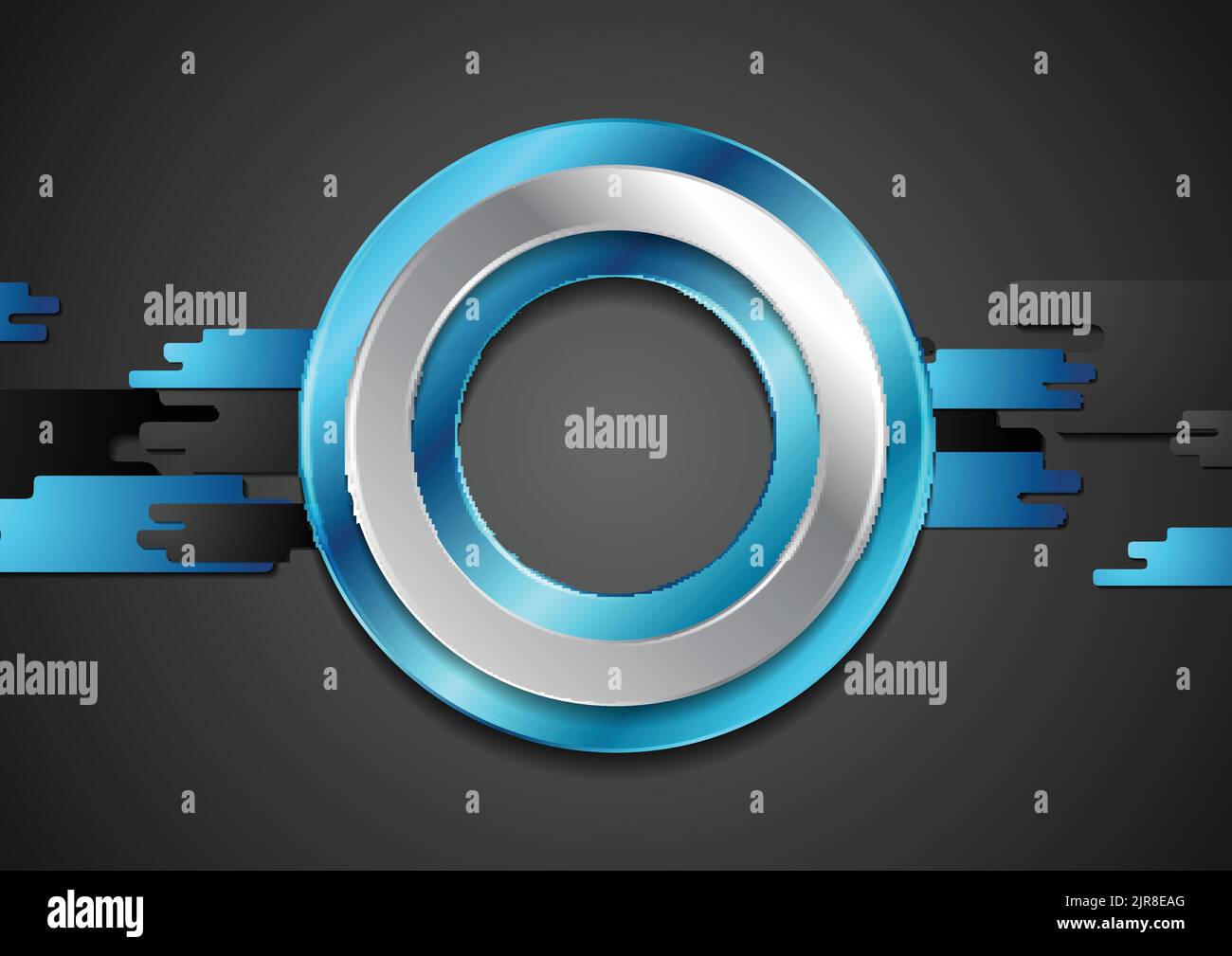 Abstract blue and black tech geometric background with glossy rings ...