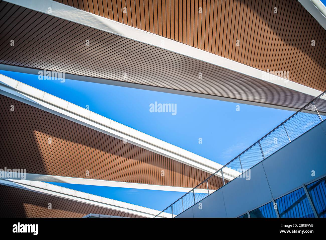 Modern architecture roof structure construction site Stock Photo - Alamy