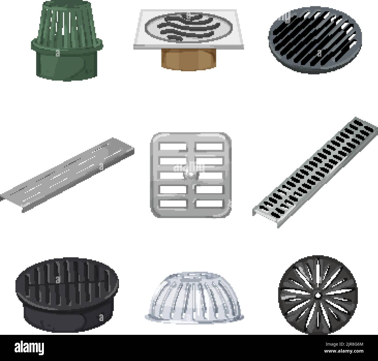 drainage grate water set cartoon vector illustration Stock Vector Image ...