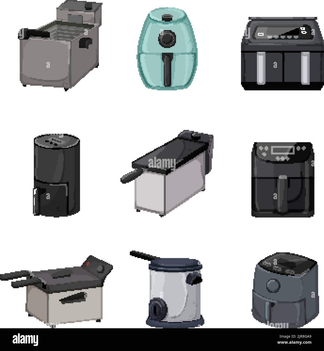 fryer air kitchen set cartoon vector illustration Stock Vector Image ...