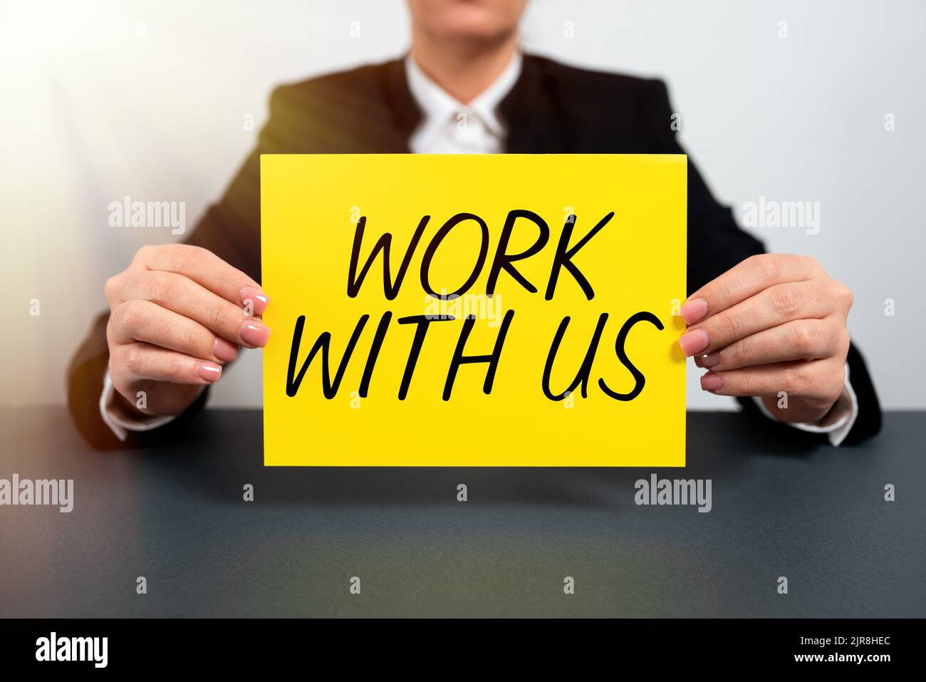 Sign displaying Work With Us, Concept meaning Invitation to join a ...
