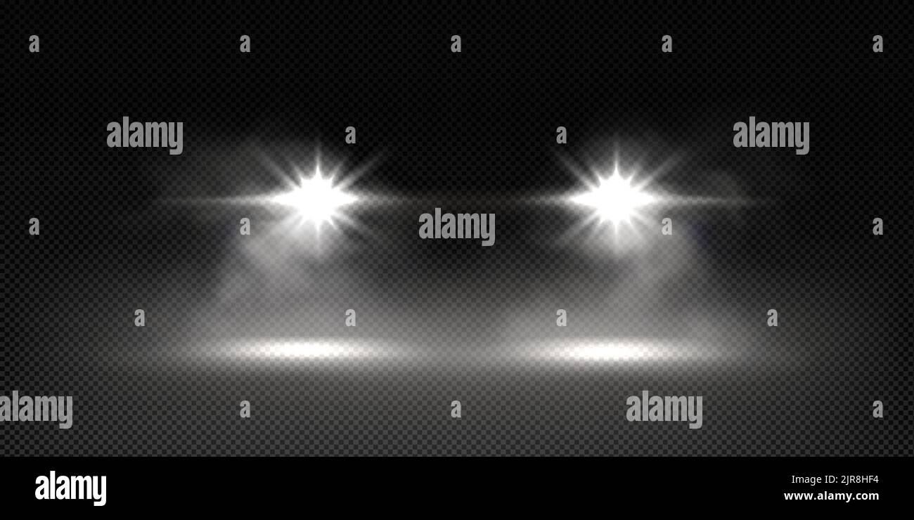 Car headlights, automobile front view light overlay effect. Glowing ...
