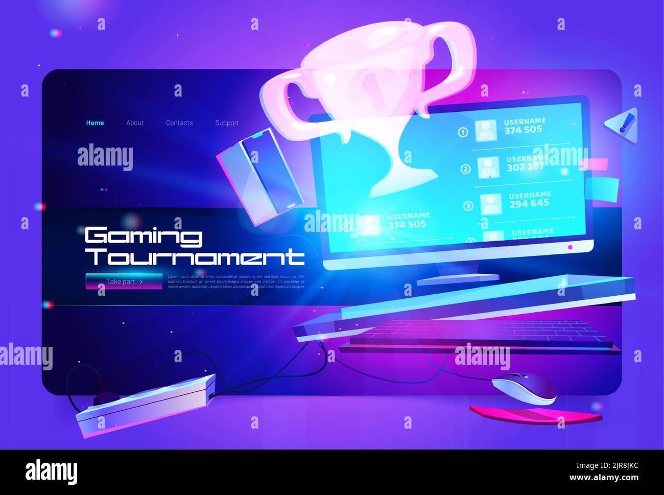 Gaming tournament cartoon landing page. Modern online sport game ...