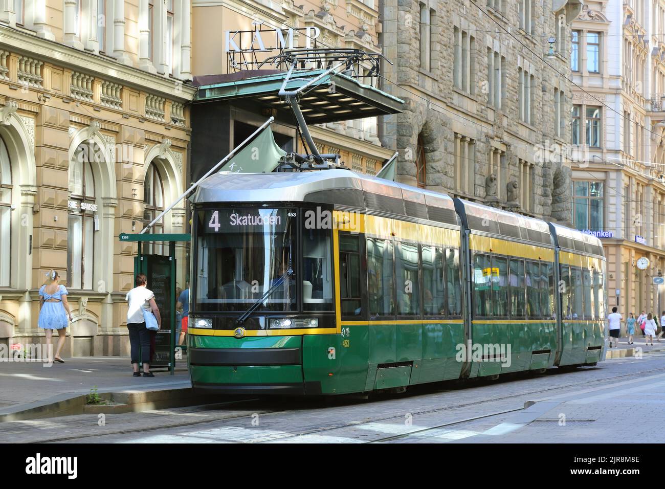 Helsinki, Finland - August 20, 2022: Green modern articulated tram on ...