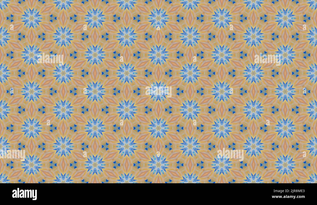 Seamless repeat pattern of pastel blue and yellow orange shapes Stock ...