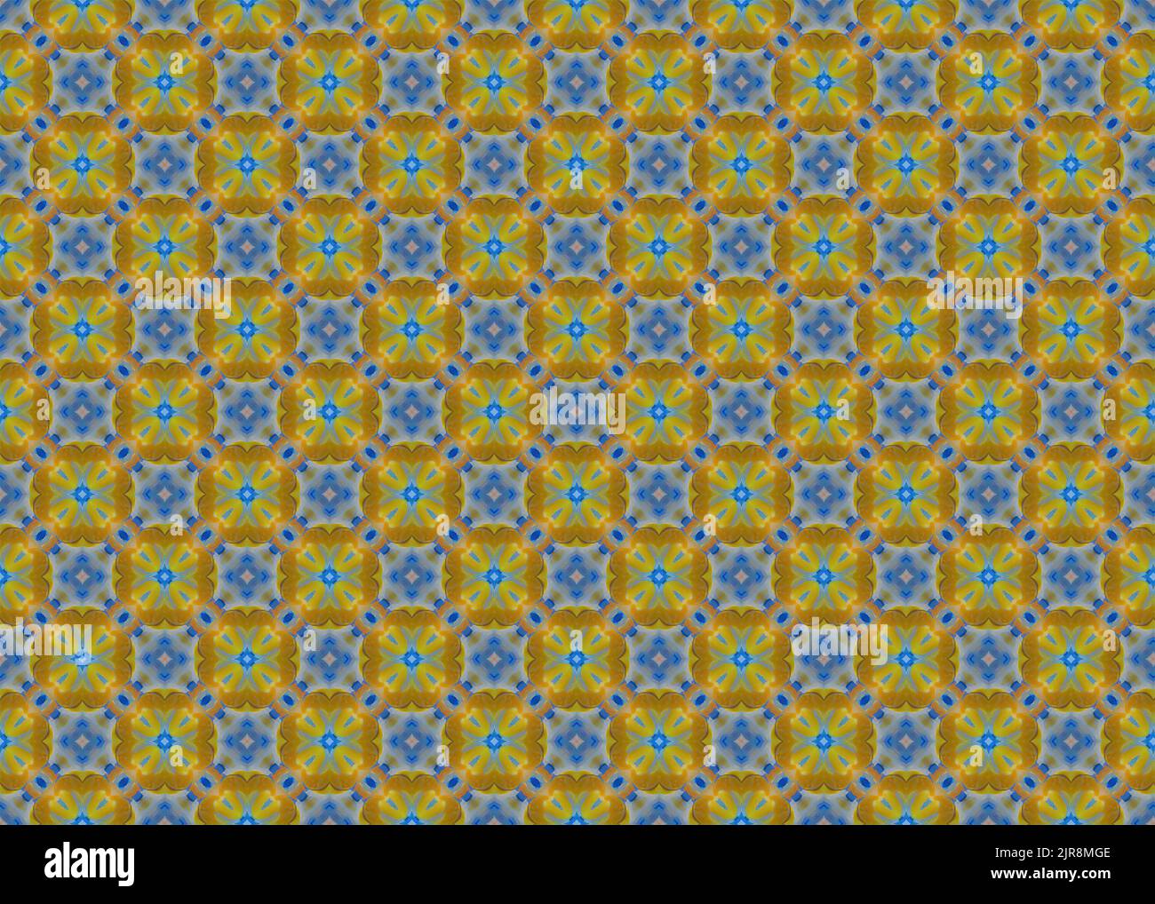 Seamless repeat pattern of blue and yellow squares design Stock Photo ...