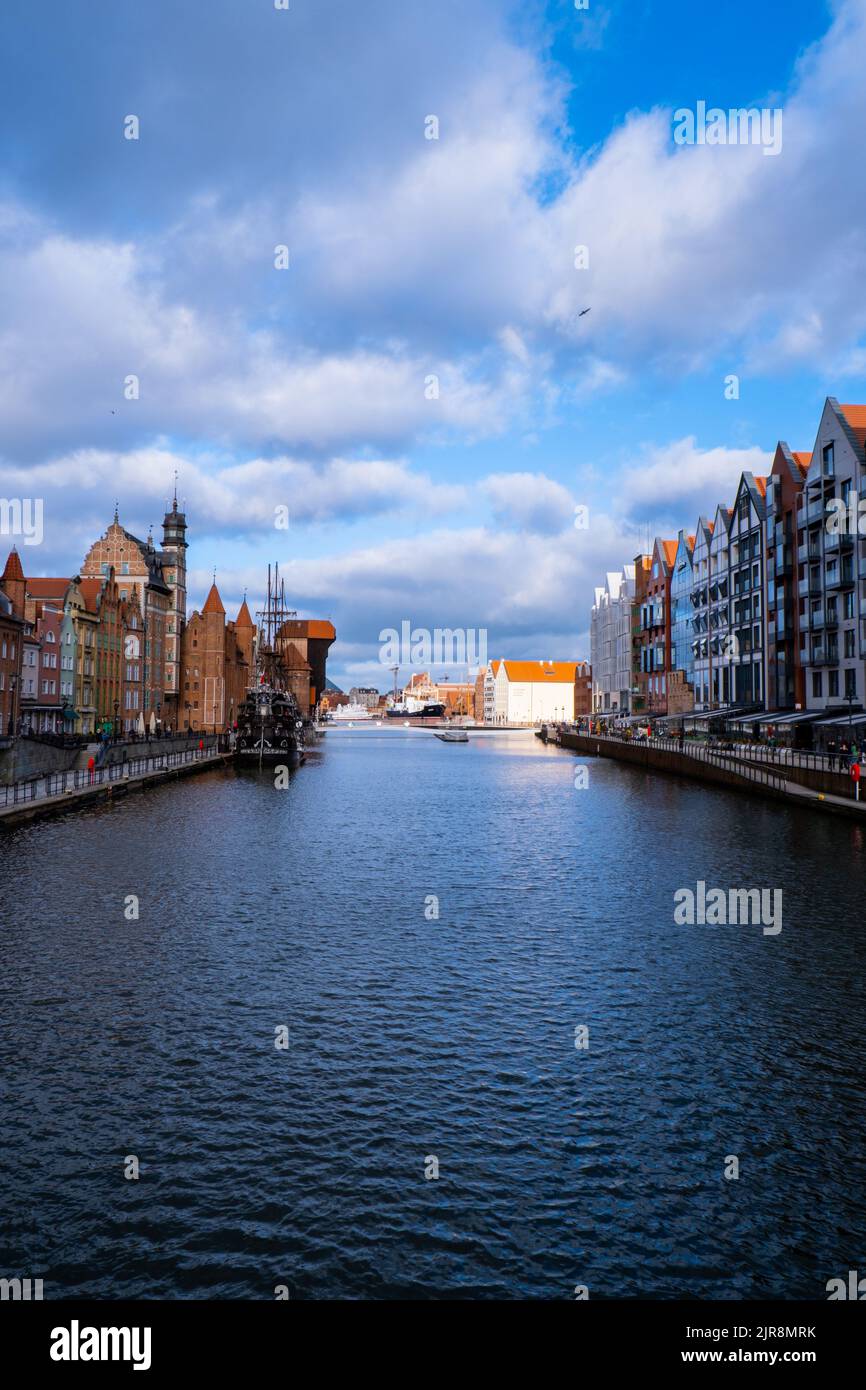 Ancient crane - zuraw Old town in Gdansk. The riverside on Granary ...